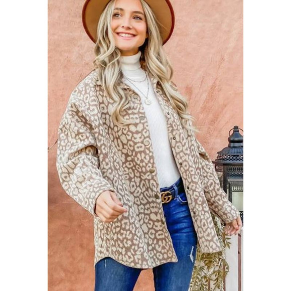 And The Why | Jackets & Coats | Tan Beige Leopard Print Corduroy Snap ...